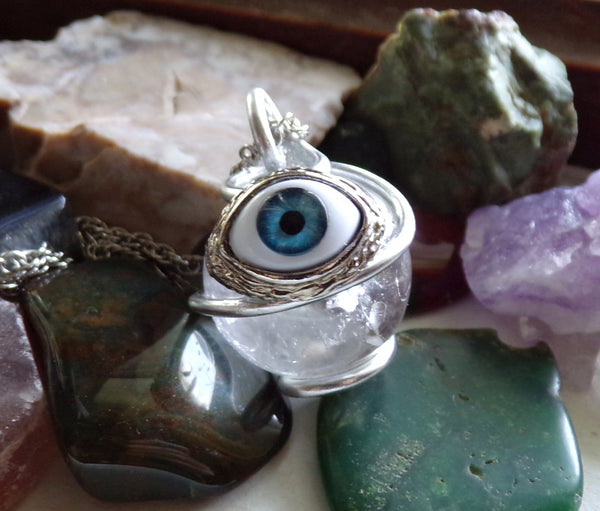 Natural Clear Quartz Crystal Ball Evil Eye Pendant Necklace – My Mystic ...