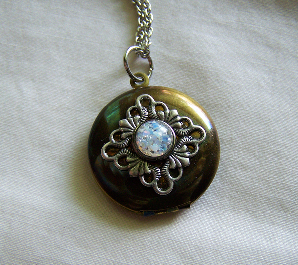 Vintage Brass Locket Silver Filigree Opal Locket Pendant – My Mystic Gems