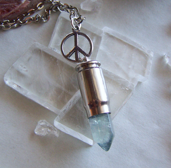 Blue Fluorite Peace Symbol Silver Bullet Jewelry Pendant – My Mystic Gems