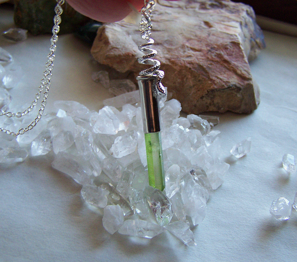 Silver Snake Green Aura Quartz Crystal Bullet Pendant – My Mystic Gems